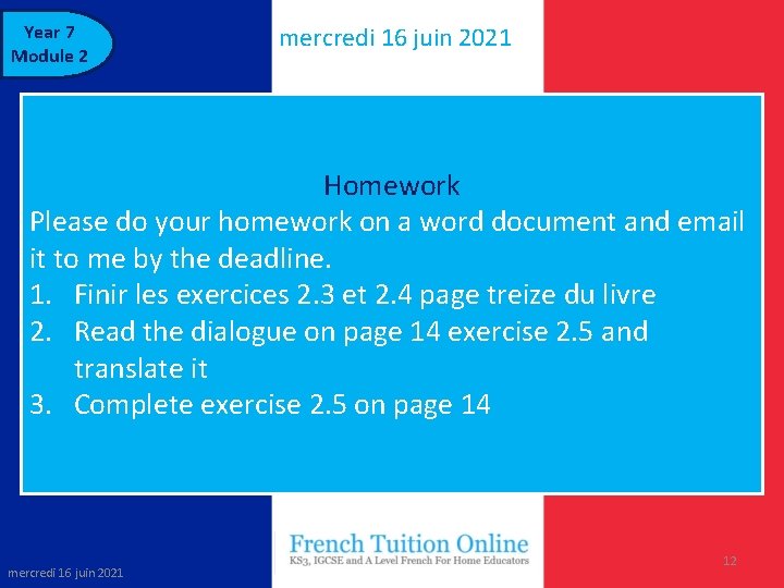Year 7 Module 2 lesson 6 BONJOUR ET