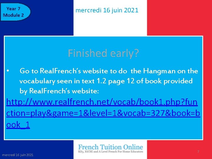 Year 7 Module 2 lesson 6 BONJOUR ET