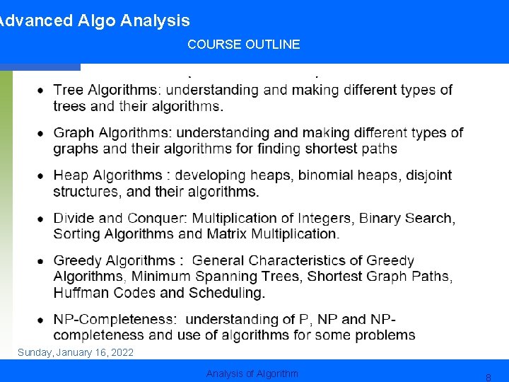 Analysis of Algorithm Lecture 1 Huma Ayub Assistant