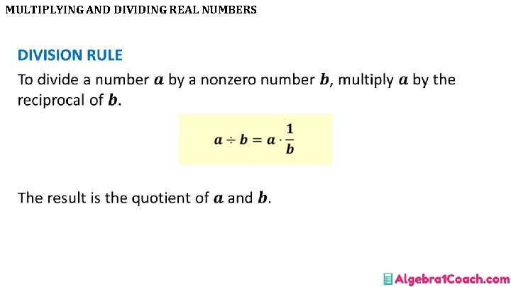 Multiplying and Dividing Real Numbers Unit 1 Lesson