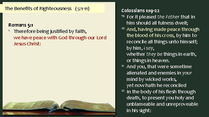 Lesson 6 The Benefits of Righteousness Romans 5