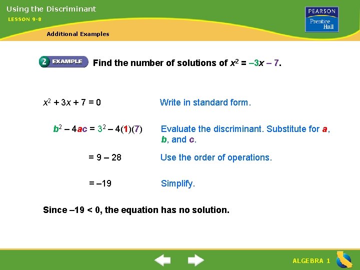 Lesson 9 8 WarmUp ALGEBRA 1 Using the