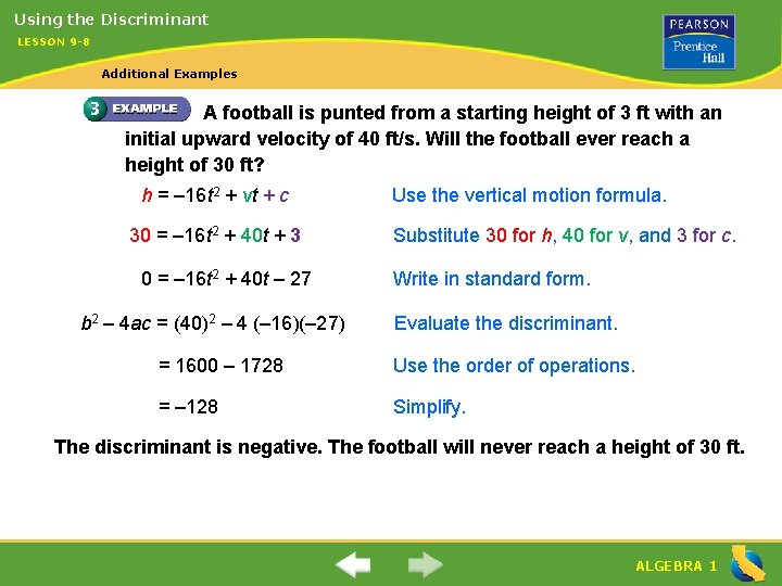 Lesson 9 8 WarmUp ALGEBRA 1 Using the