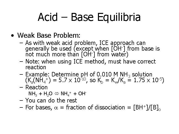 Lecture Acid Base Equilibria Weak Acid Problem Example