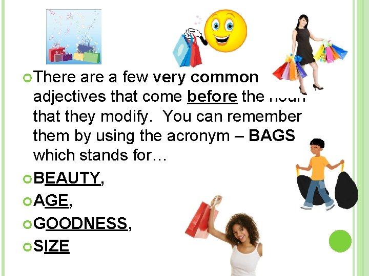 LES ADJECTIFS SPCIAUX BAGS Franais 1 In French