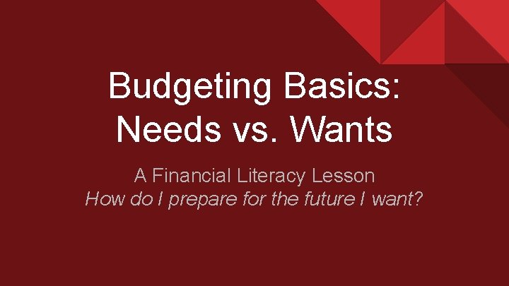 Budgeting Basics Needs vs Wants A Financial Literacy