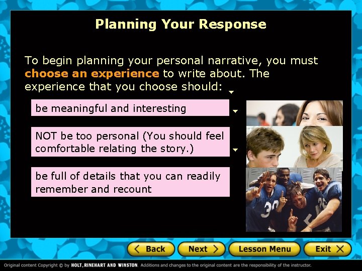 Personal Narrative You may be given a writing