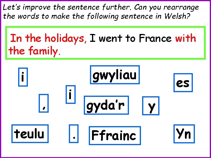 Building Welsh Sentences Can you rearrange the words