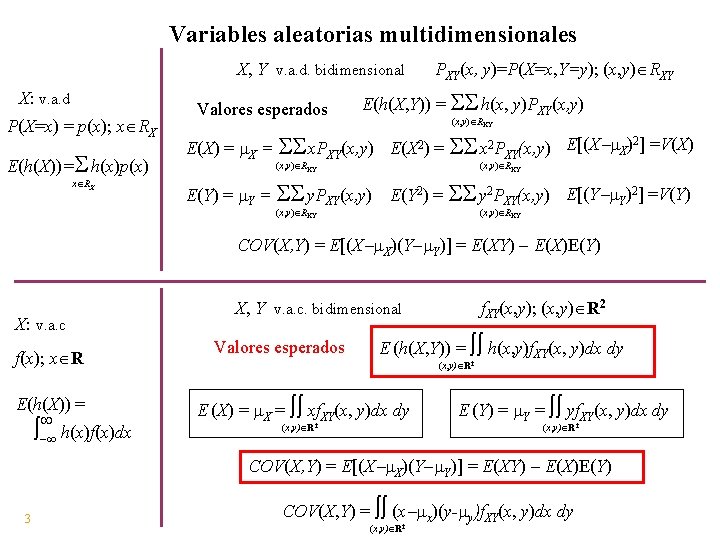 Variables aleatorias multidimensionales X variable aleatoria discreta X