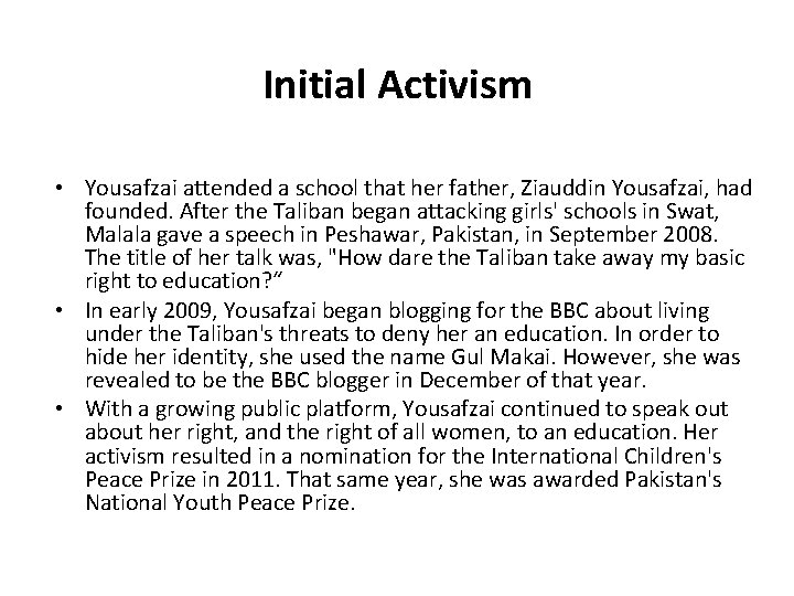 Malala Yousafzai Womens Rights Activist Childrens Activist About