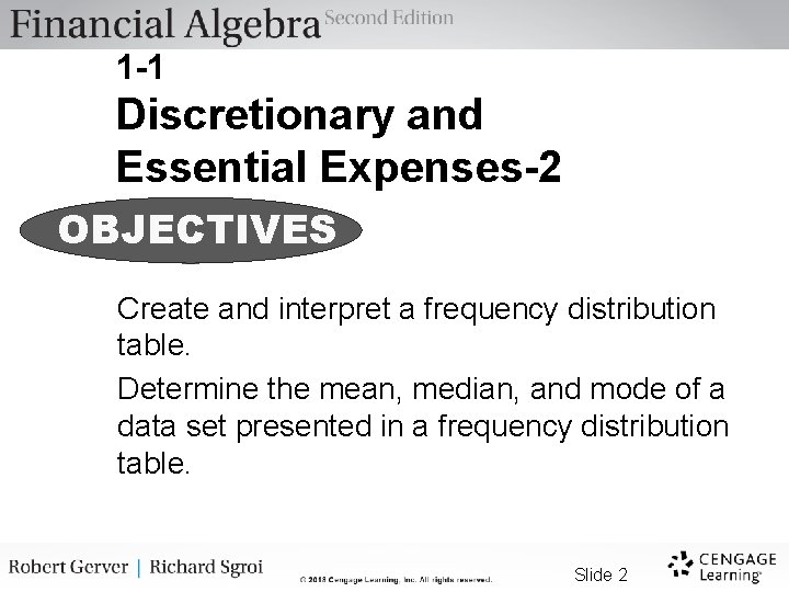 1 1 Discretionary and Essential Expenses1 OBJECTIVES Identify