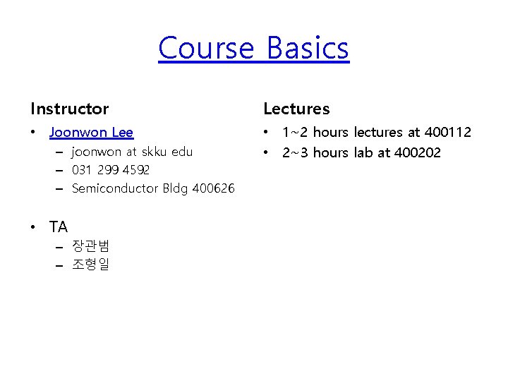 C Programming Course Basics Instructor Lectures Joonwon Lee