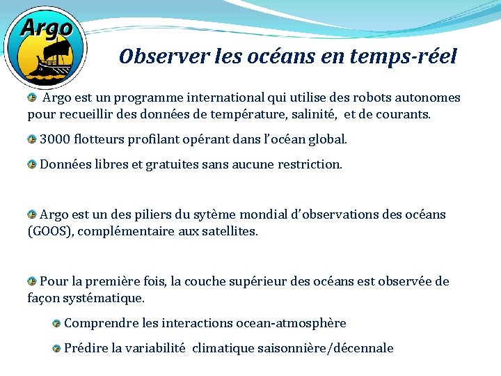 Argo Observer les ocans en temps rel Observer