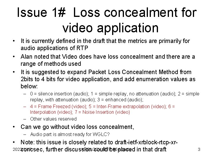 RTCP XR Report Block for Loss Concealment Metric
