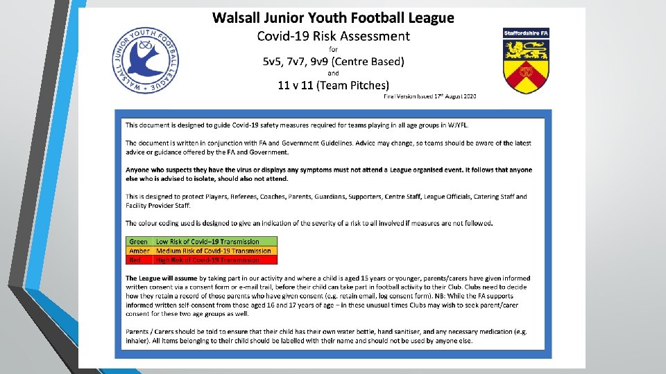 Walsall Junior Youth Football League Covid19 and Mini