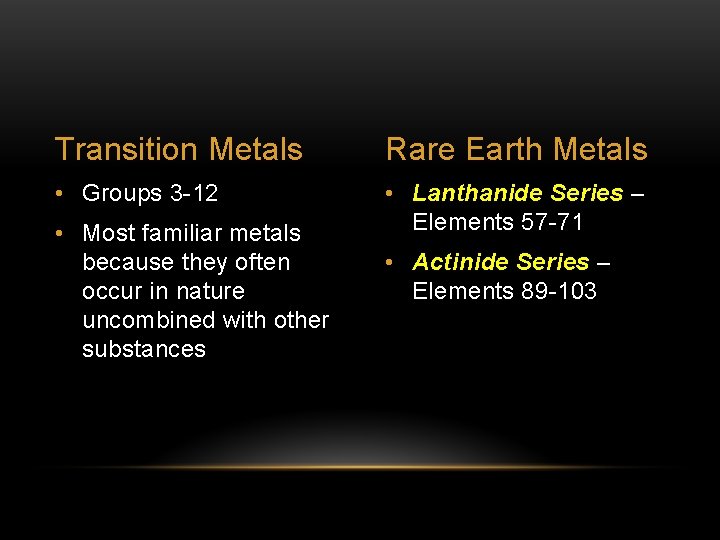 PERIODIC TABLE METALS NONMETALS METALLOIDS METALS Good conductors