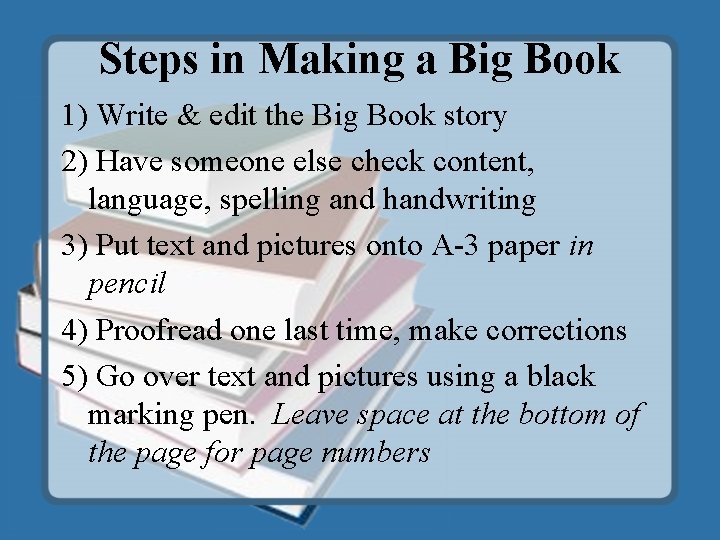 Big Books Purpose of Big Books Reading Big