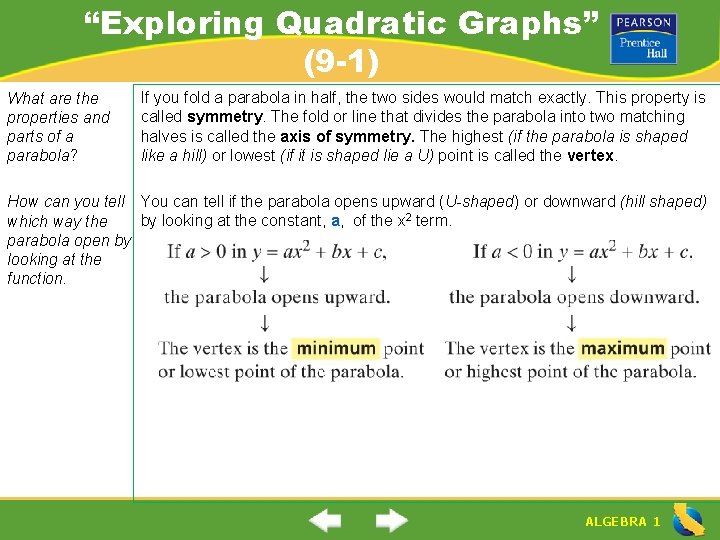 Lesson 9 1 WarmUp ALGEBRA 1 Exploring Quadratic