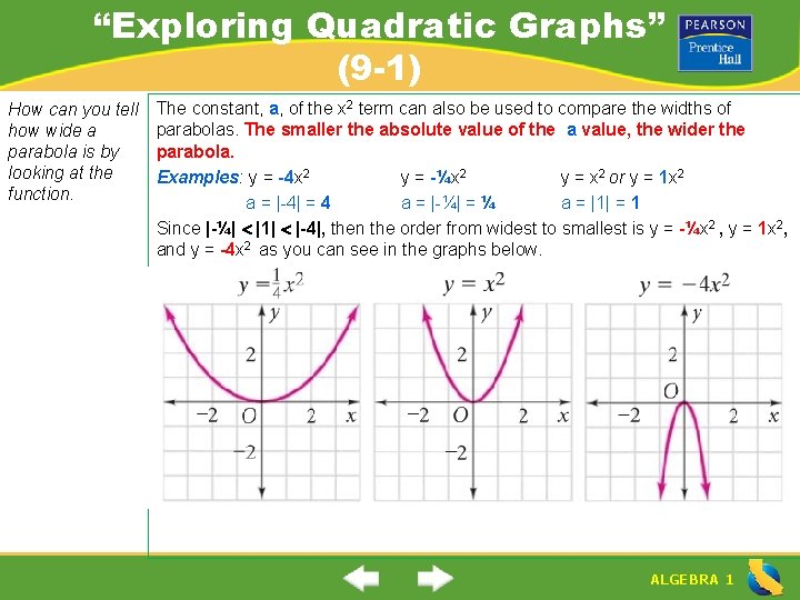 Lesson 9 1 WarmUp ALGEBRA 1 Exploring Quadratic