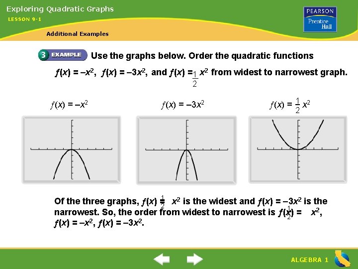 Lesson 9 1 WarmUp ALGEBRA 1 Exploring Quadratic