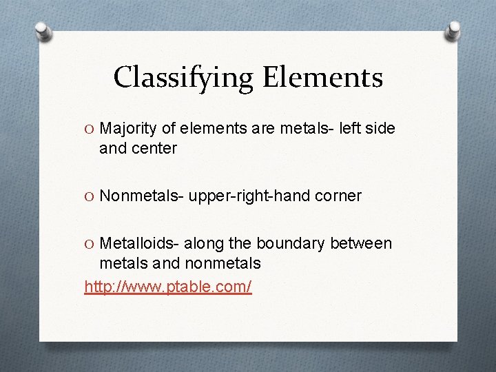Chapter 3 Introduction to the Periodic Table Section