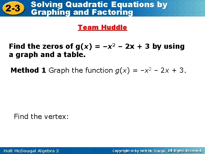 2 3 Solving Quadratic Equations by Graphing and