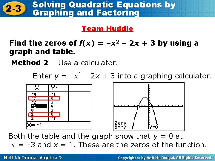 2 3 Solving Quadratic Equations by Graphing and