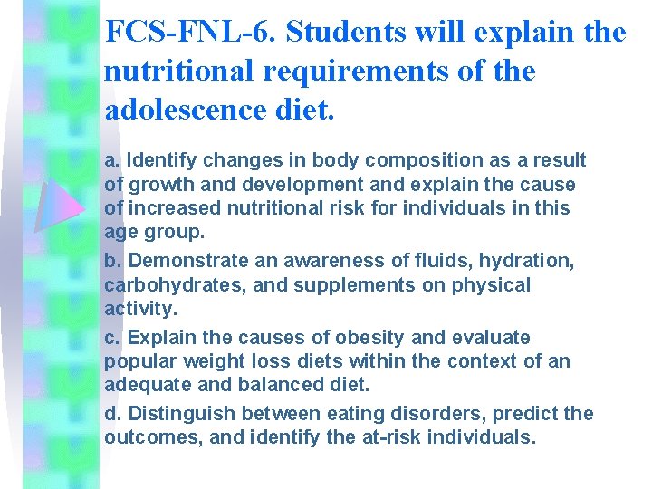 Food Nutrition through the Lifespan Adolescent Nutrition By
