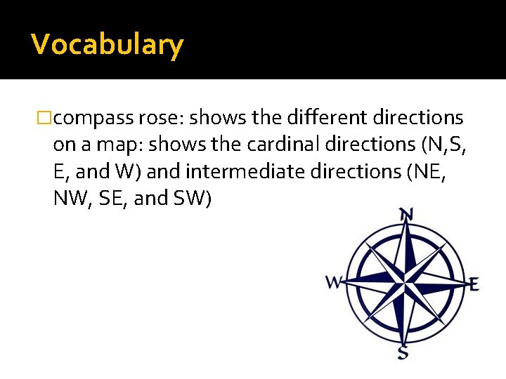 Week 5 Map Skills Vocabulary compass rose shows
