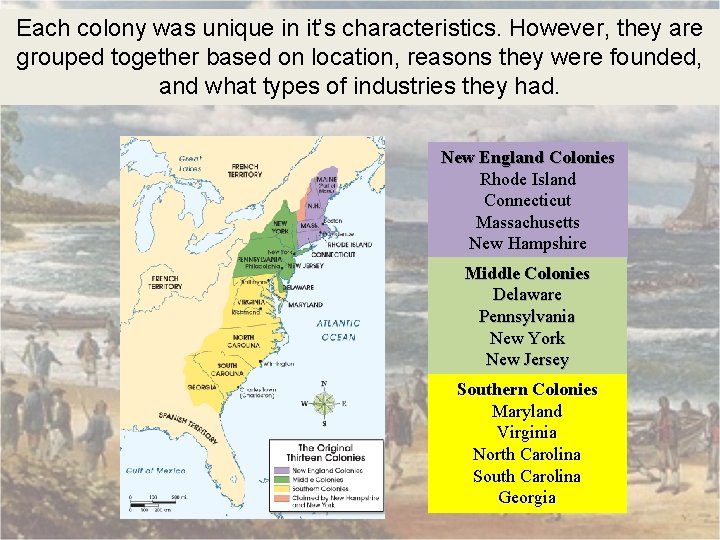 13 Colonies Life in early America ObjectivesStandards Describe