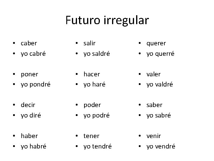 Repaso de tiempos verbales Todos los verbos en
