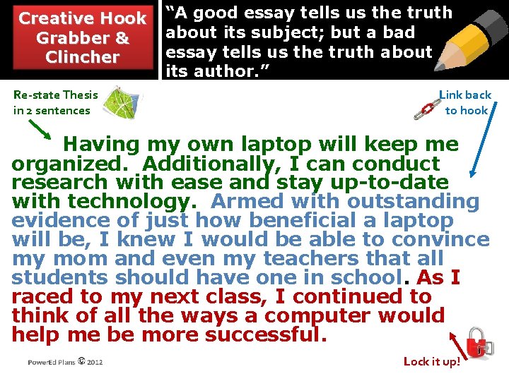 Creative Hook Grabber Clincher A good essay tells