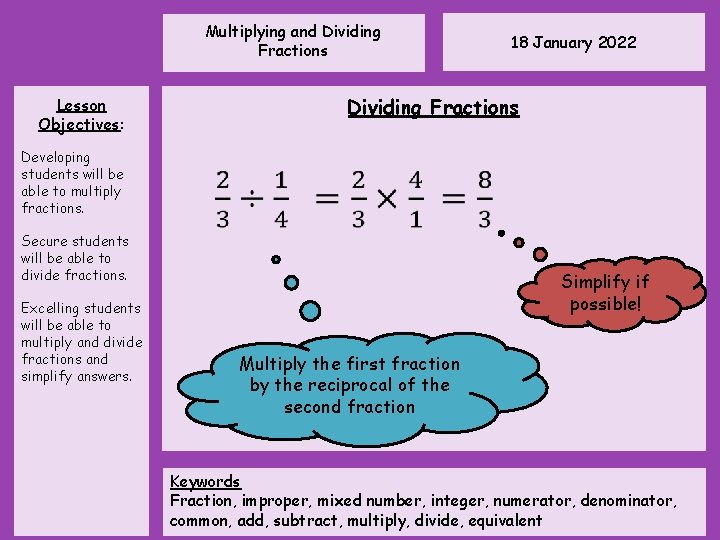 Multiplying and Dividing Fractions Lesson Objectives 18 January