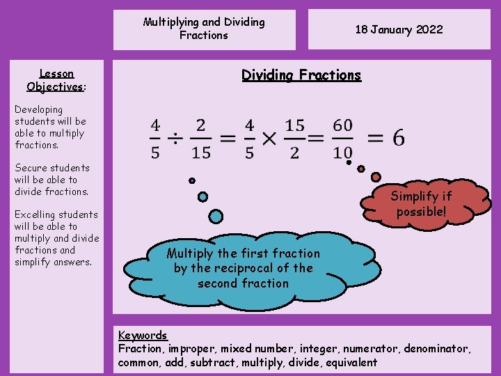Multiplying and Dividing Fractions Lesson Objectives 18 January