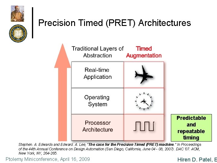 Precision Timed PRET Architecture Hiren D Patel Ben
