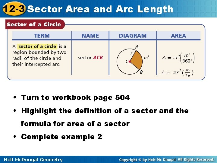 12 3 Sector Area and Arc Length Objectives