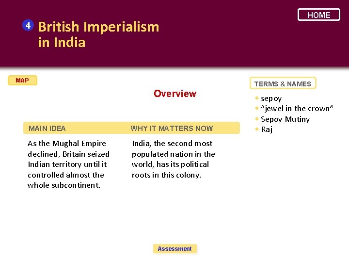 4 HOME British Imperialism in India MAP Key