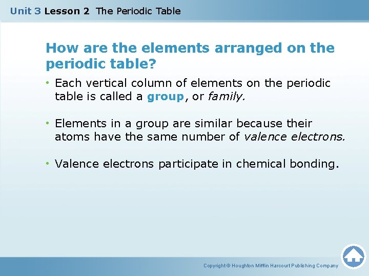 Unit 3 Lesson 2 The Periodic Table Copyright