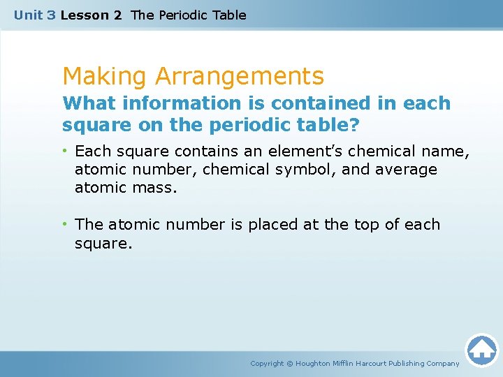 Unit 3 Lesson 2 The Periodic Table Copyright