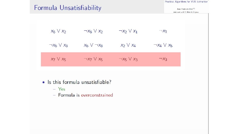 SATSMT seminar 07052017 Minimizing Unsatisfiable Formulas Alexander Ivrii