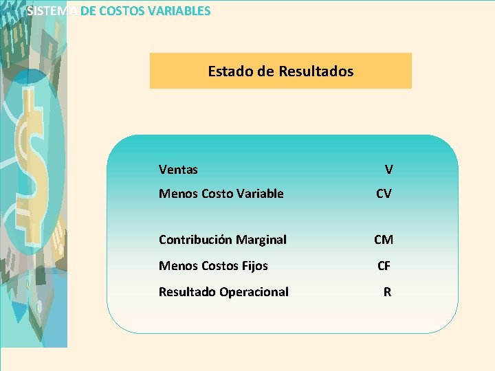 SISTEMA DE COSTOS VARIABLES FIJOS Son aquellos que