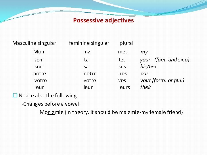 LESSON 3 A 2 POSSESSIVE ADJECTIVES Objectives In