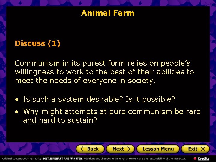 Animal Farm George Orwell Menu Introduction Background Discussion
