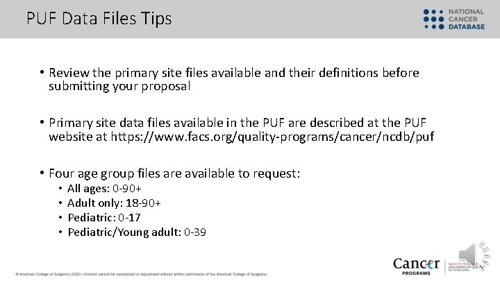 National Cancer Database Participant User File PUF Application