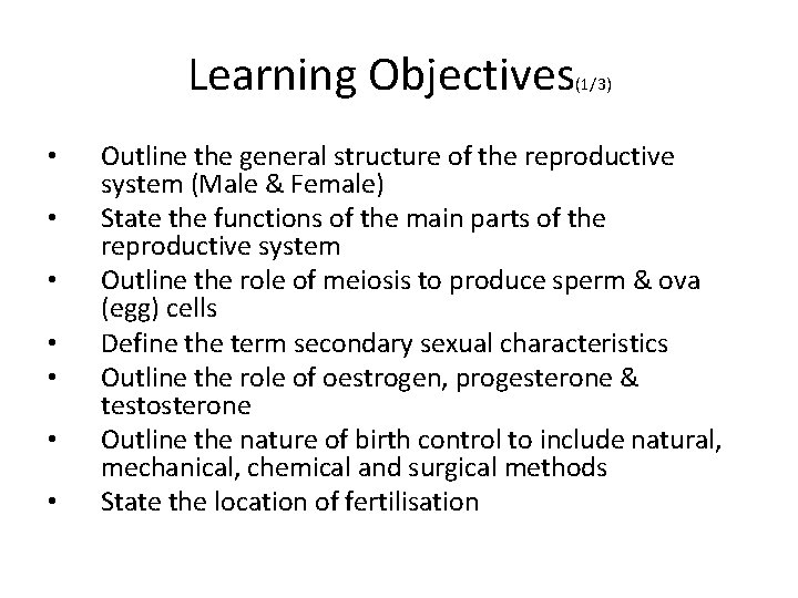 Human Sexual Reproduction Part 1 Learning Objectives 13