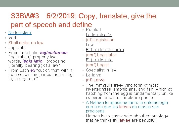 SPANISH 3 BELL WORK Term 3 B 2018