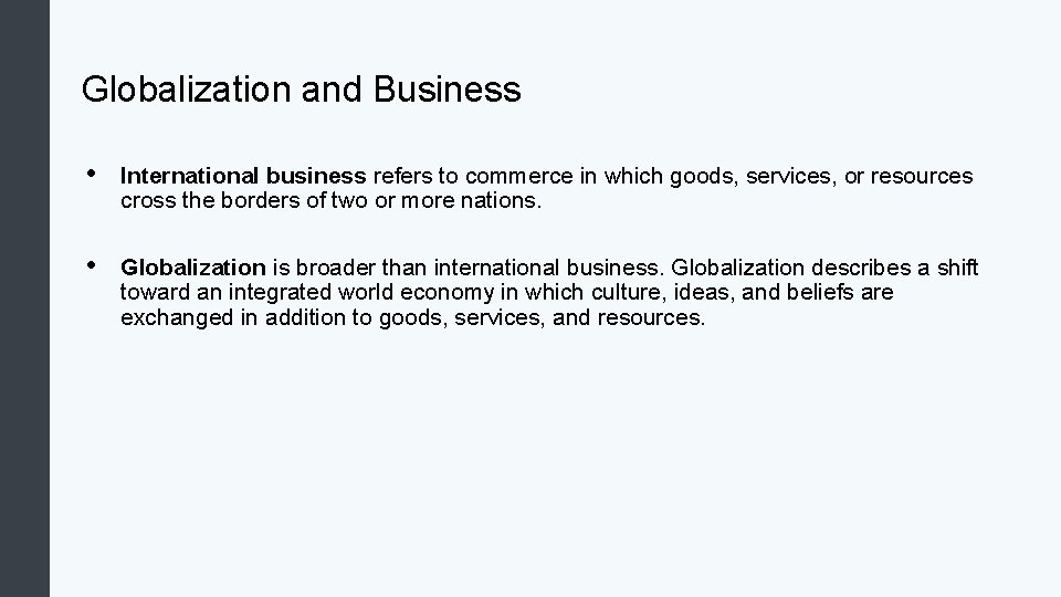 Introduction to Business Global Environment Module Learning Outcomes