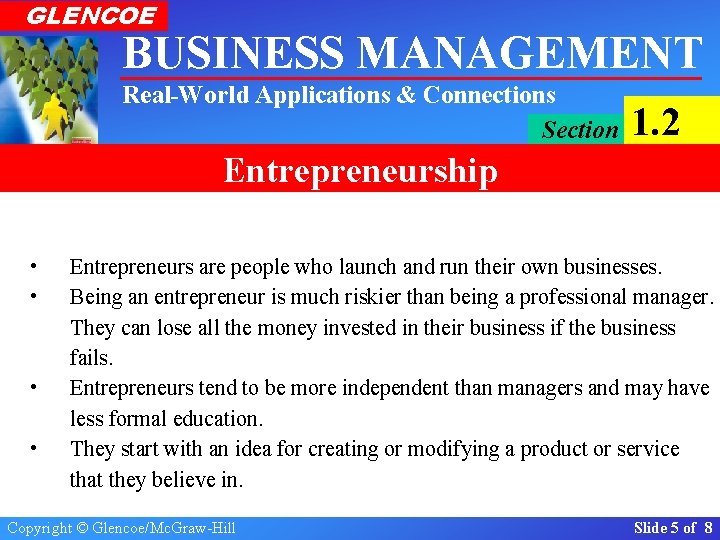 GLENCOE BUSINESS MANAGEMENT RealWorld Applications Connections Section 1