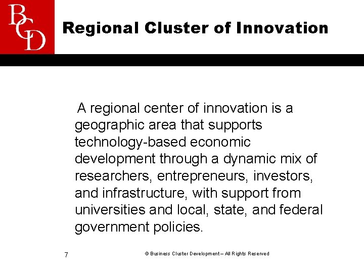 Clean Energy Innovation 1 Business Cluster Development All