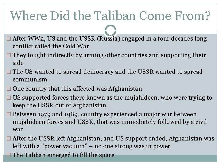 Focus On Taliban A BRIEF OVERVIEW OF ISSUES